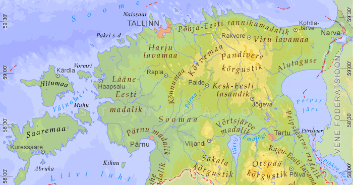 Online Maps: Estonia physical map