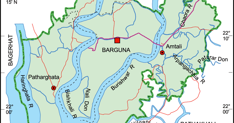 Maps of Bangladesh: Political Map of Barguna District