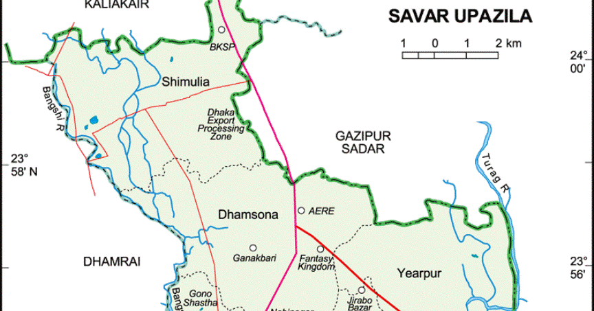 Maps of Bangladesh: Political Map of Savar Upazila