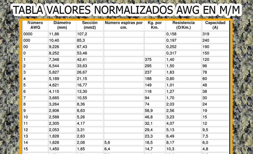 CE 3 VTK: TABLA VALORES AWG
