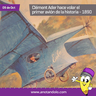 Anotandolo: Clément Ader hace volar el primer avión de la historia. 1890