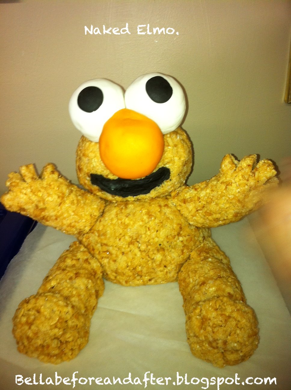 Bella Before and After: How to make Rice Crispy Treat ELMO -- Cake Tutorial