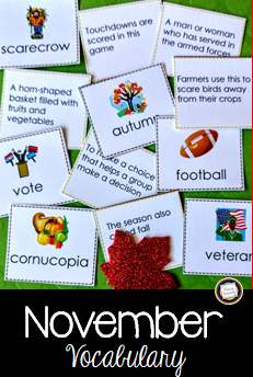 Primary Inspiration: November Vocabulary Game FREEBIE