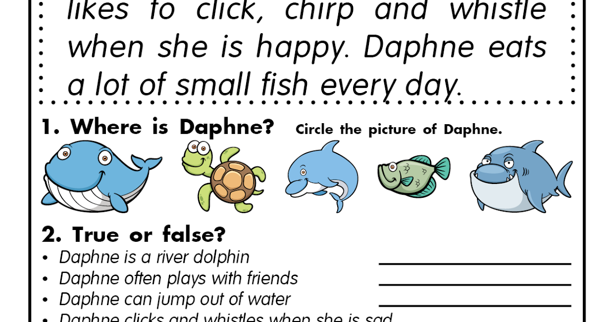 Reading Comprehension Worksheets: Daphne the Dolphin