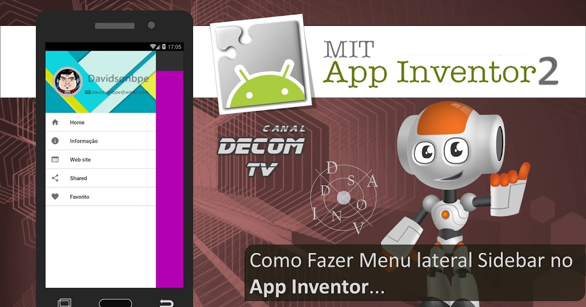 COMO FAZER MENU LATERAL SIDEBAR NO APP INVENTOR (davidsonbpe) ~ Davidsonbpe Tutoriais Notícias ...