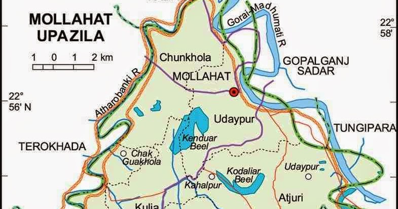 Mollahat Upazila Map, Bagerhat District, Bangladesh