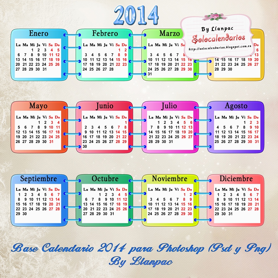 Recursos Photoshop Llanpac: Plantilla base para calendarios del 2014 ...