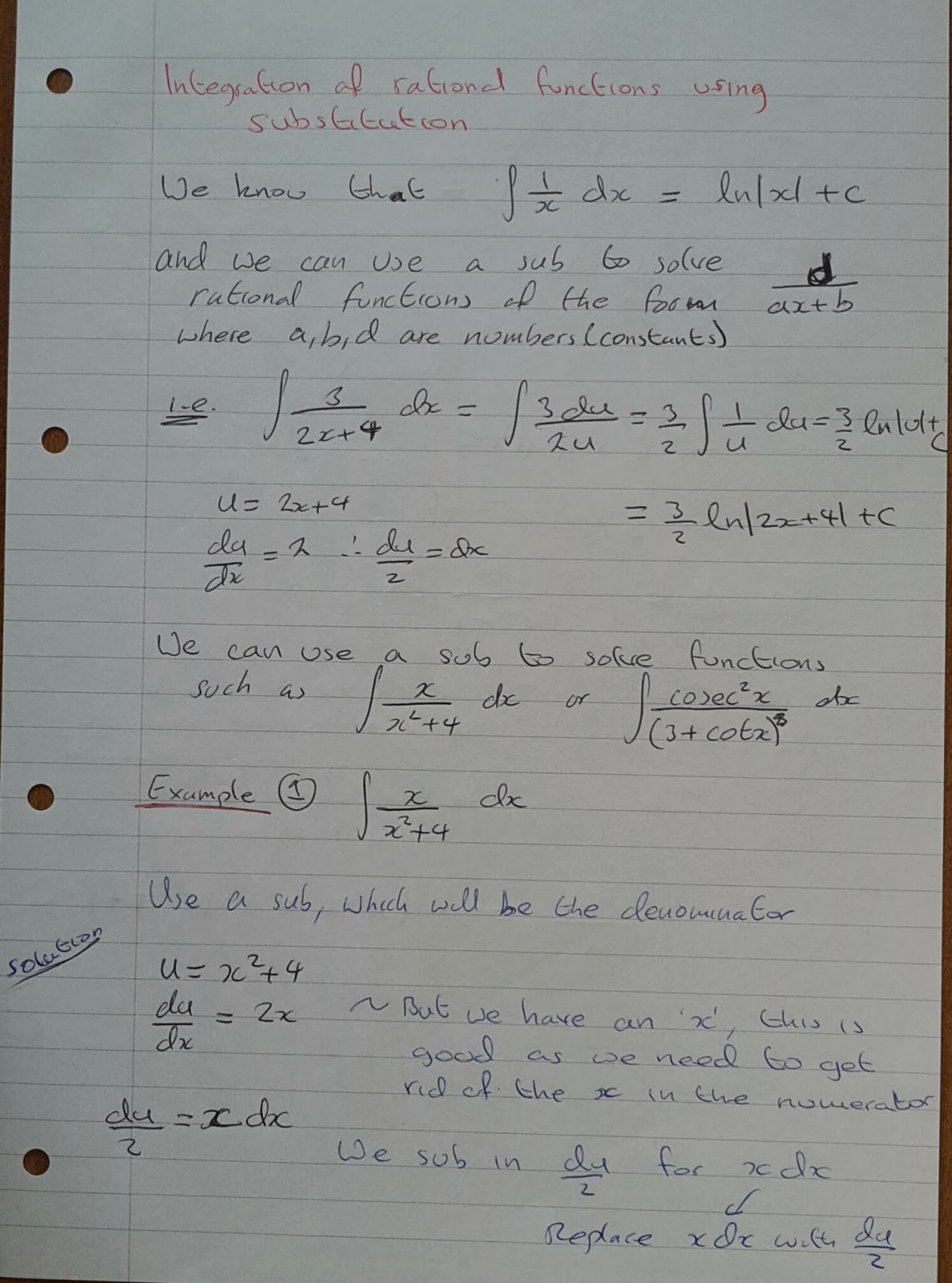 A Level Maths Notes: A2 Integration II: Substitution - Rational functions