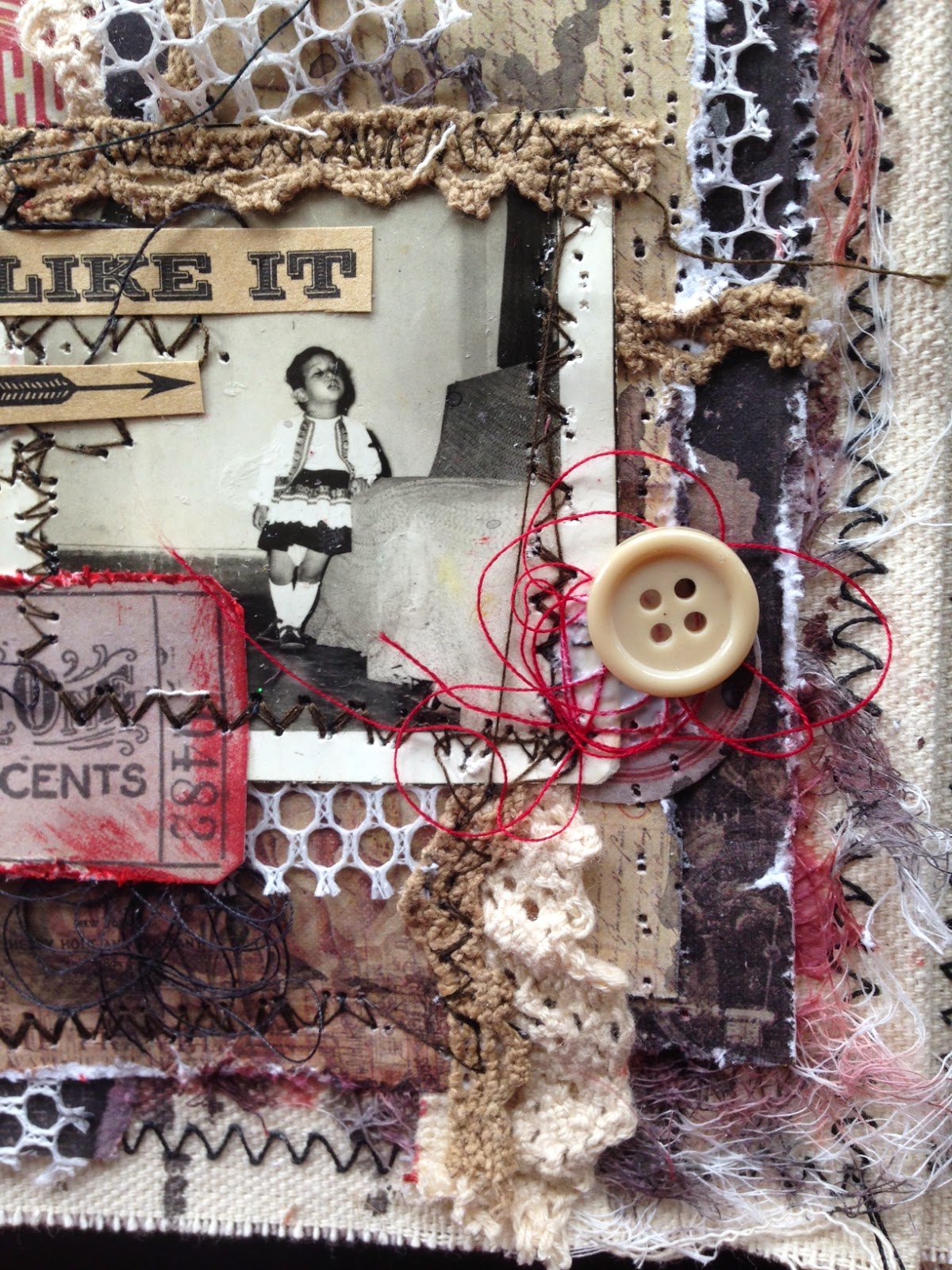 Butterflies N' Buttons: stitched collage
