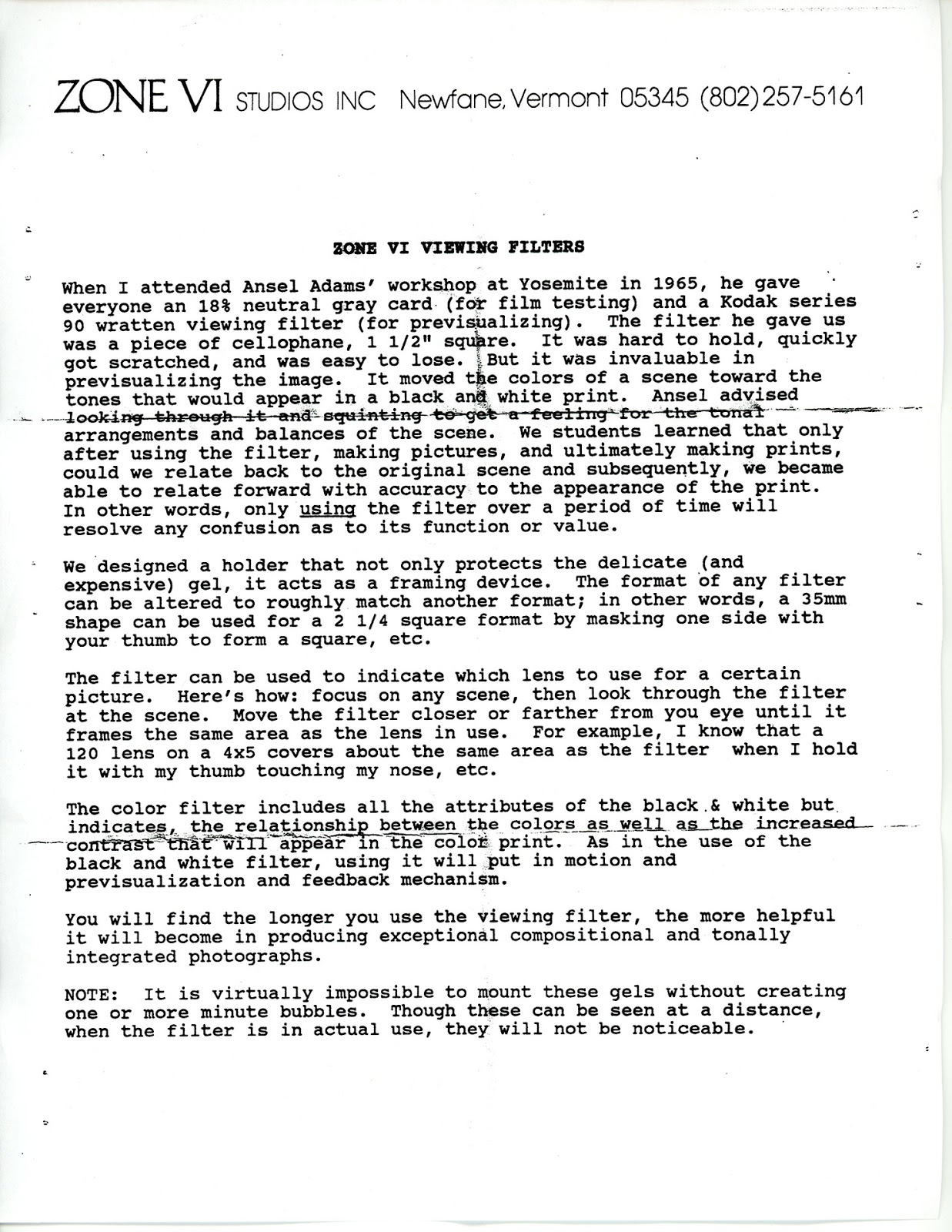 Zone VI Black and White Contrast Viewing Filter