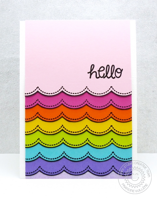 Sunny Studio: Sunny Borders Rainbow Scalloped Hello Card with Francine