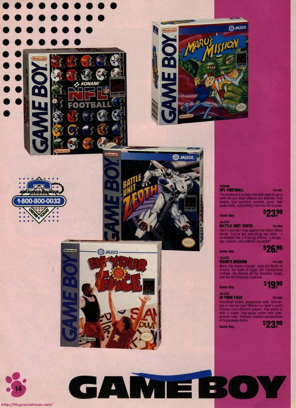 Classic Game Boy Ads: Electronics Boutique Fall 1991 catalog Game Boy Ads