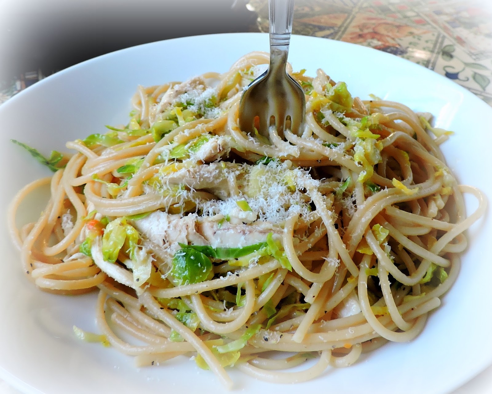 Spaghetti with Roasted Chicken and Shredded Brussels | The English Kitchen
