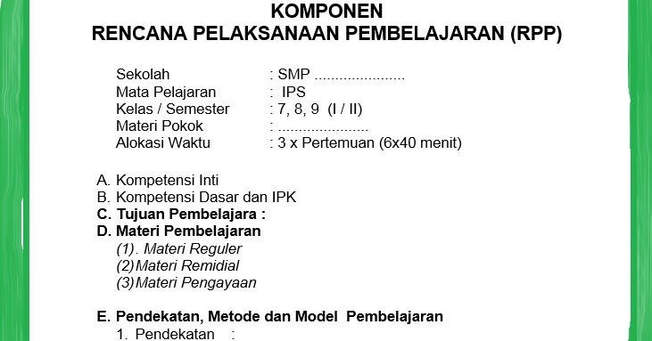Format RPP SMP / MTs Kurikulum 2013 Revisi 2018 Kelas 7, 8, 9 - GURU MAJU