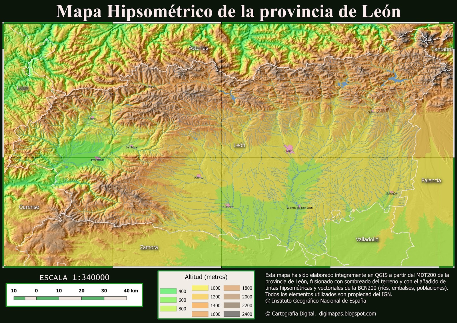 Cartografía Digital: Mapa hipsométrico en QGIS.