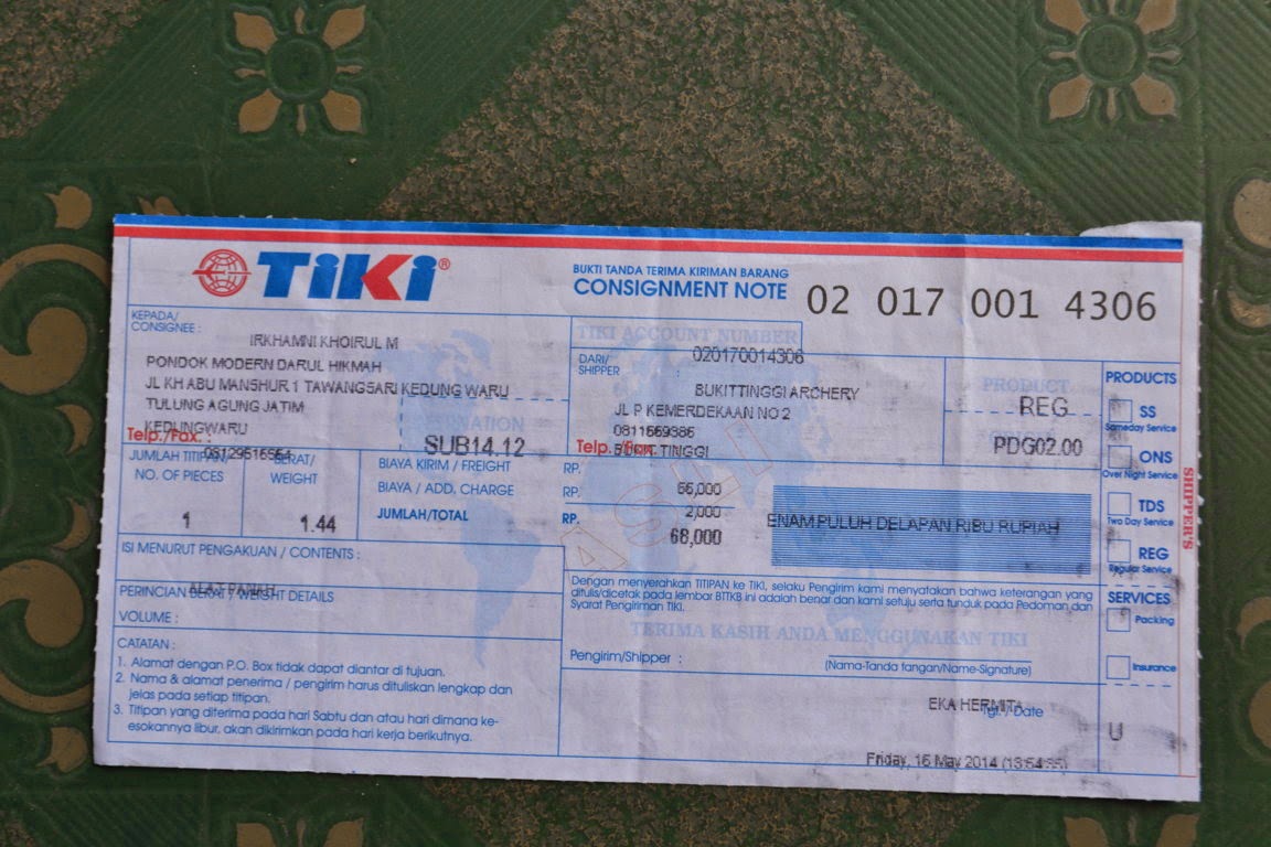 Kerambit Bukittinggi: Resi Pengiriman Tiki