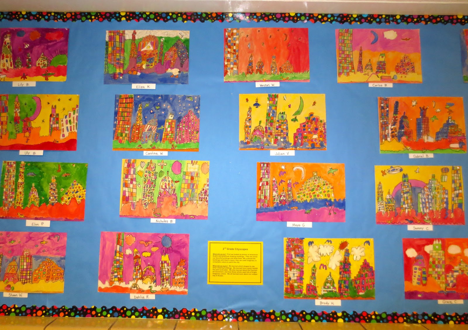 Zilker Elementary Art Class: Second Grade Cityscape Paintings