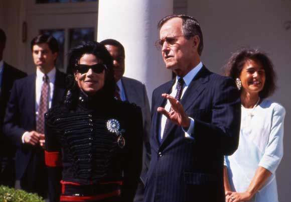 Michael Jackson President George Bush congratulates Michael for charity ...