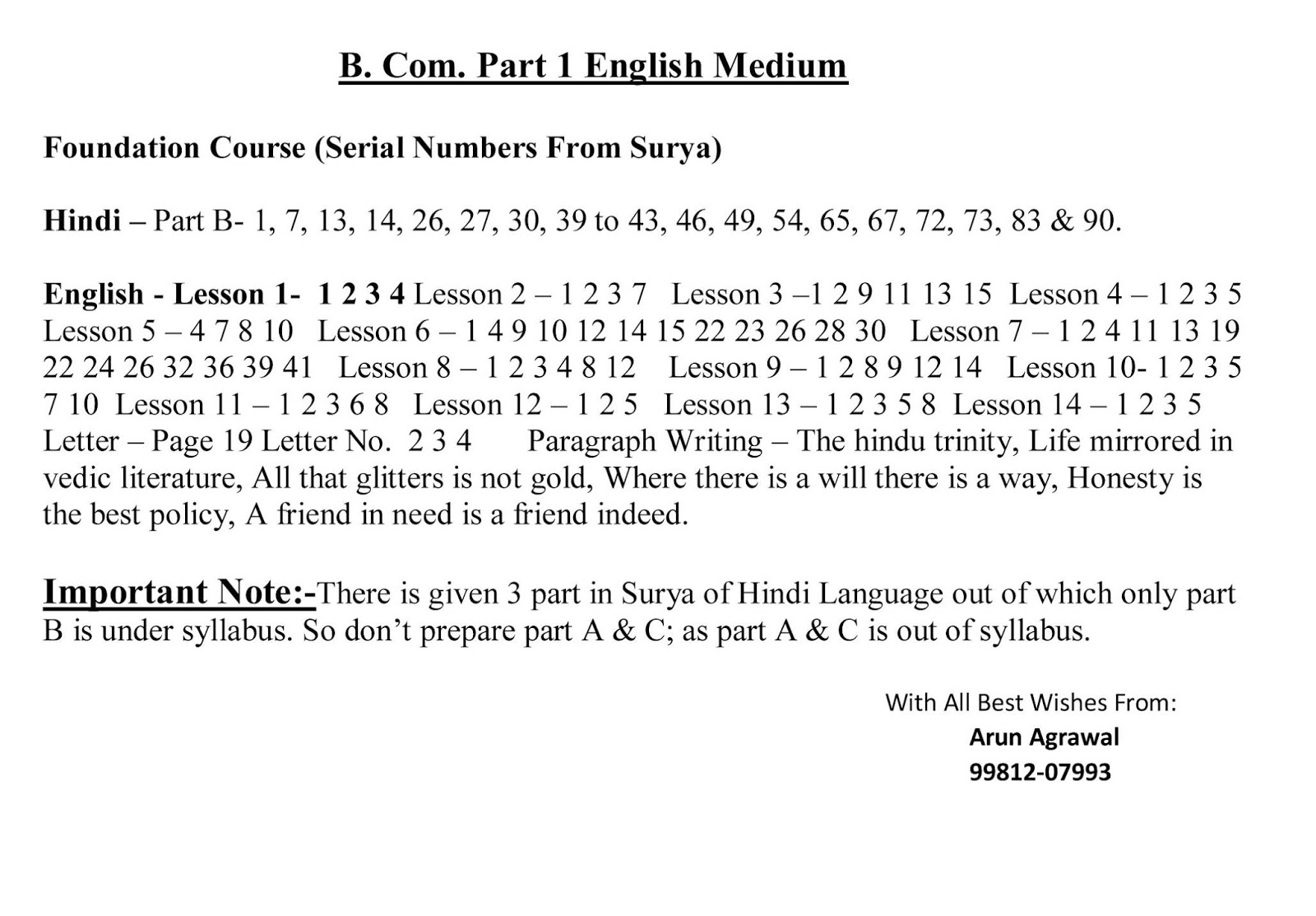 Guessing Questions B. Com. Part 1 English Medium