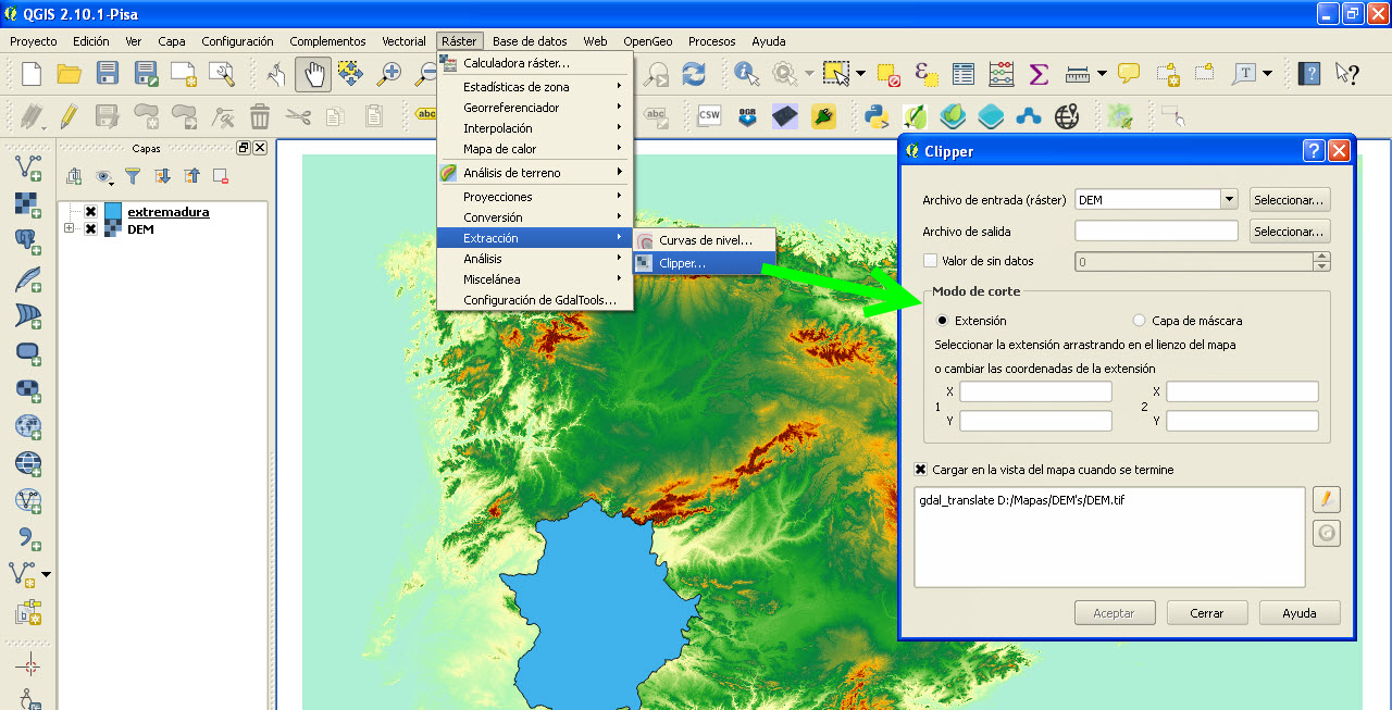 QGIS: cortar archivos ráster. - EspanaMapa
