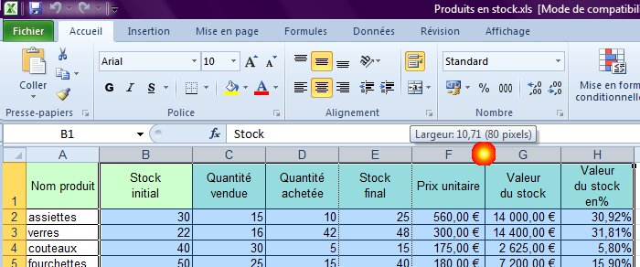 Redimensionner des colonnes dans Excel