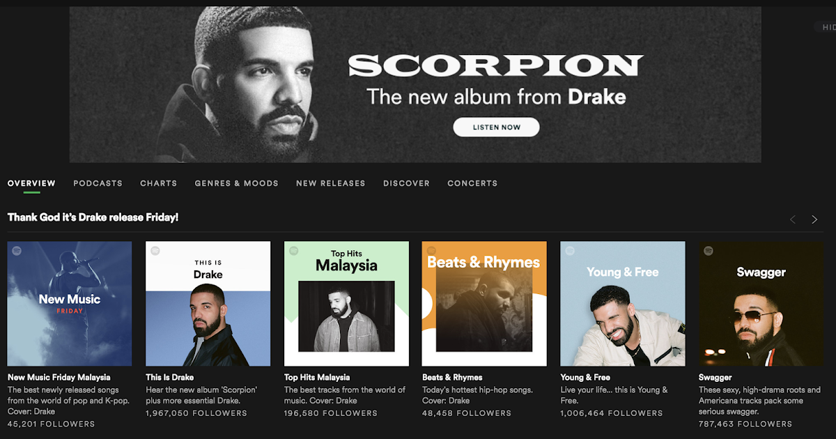 SPOTIFY ANNOUNCES GLOBAL PLATFORM - WIDE DRAKE TAKEOVER FOR SCORPION ...