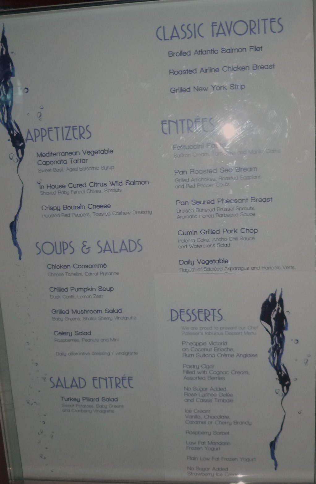 Transatlantic on Solstice from a Celebrity Newcomer: Blu menus