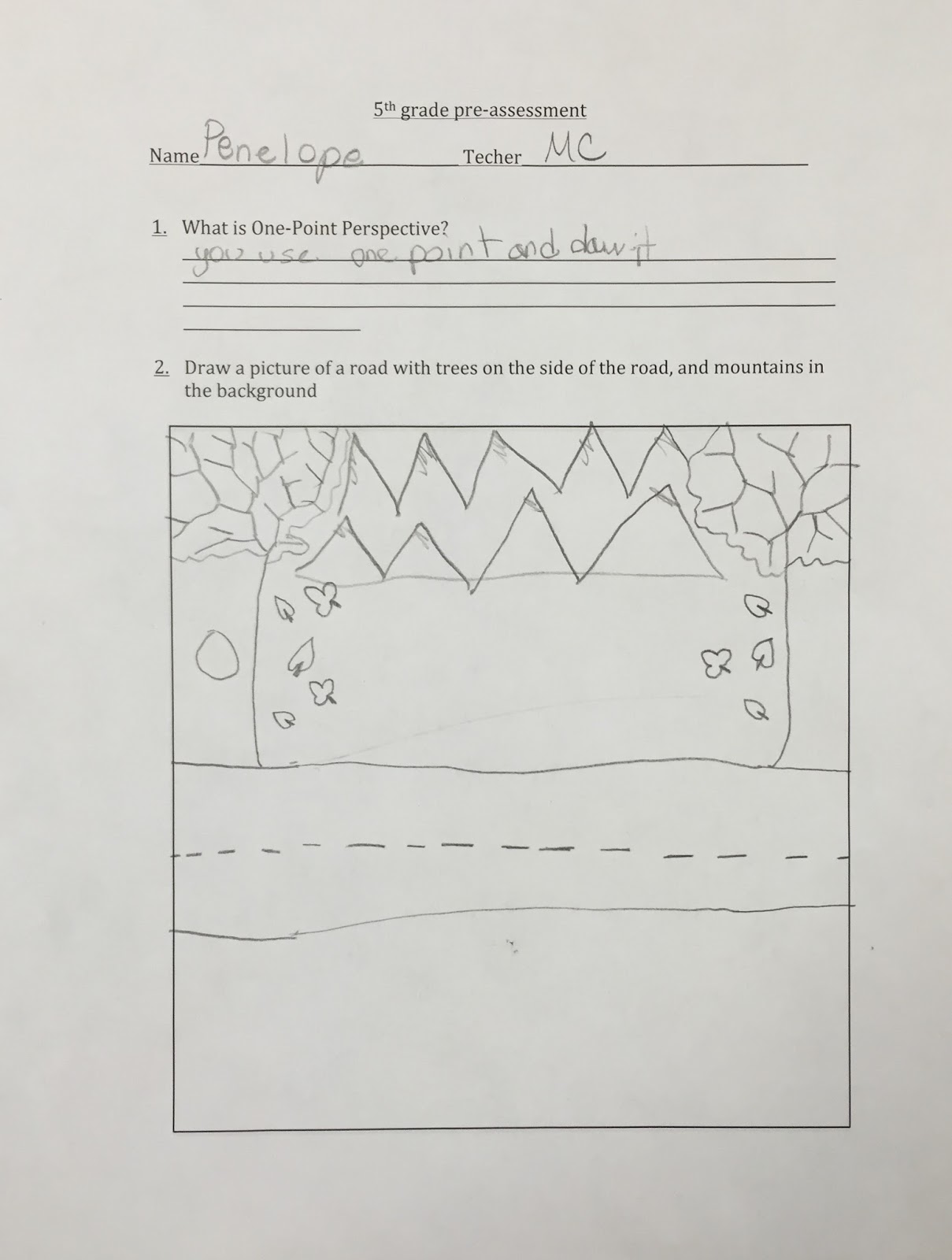 Elements of the Art Room: 5th grade One Point Perspective Landscapes