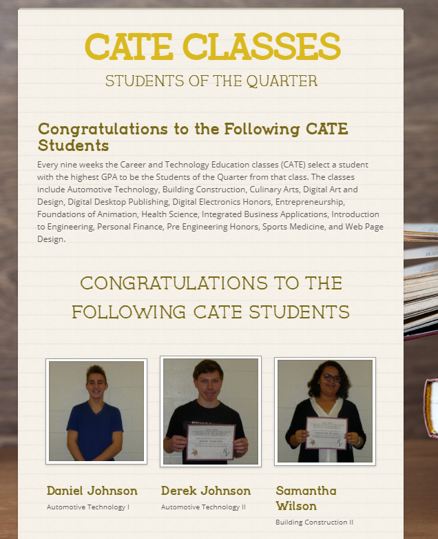Viking Update: Congratulations to our CATE Students of the Second Quarter