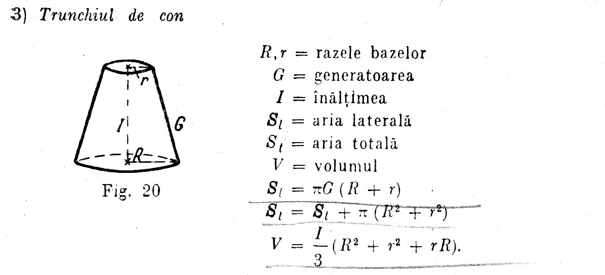 tabele matematice uzuale online: Aria şi volumul trunchiului de con