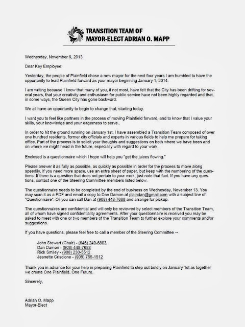 MAPPING IT OUT: Transition Letter and Questionnaire to Key Employees