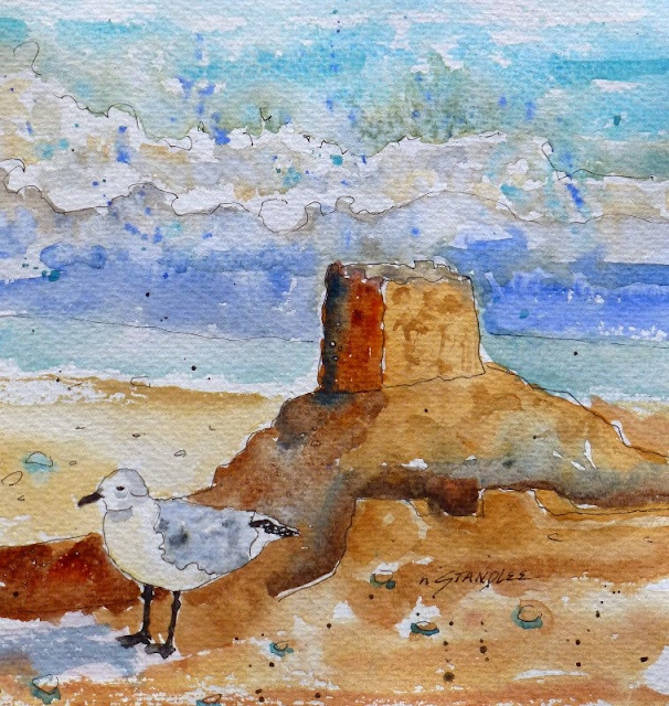 Dreams of the Turtle King: Sand Castle an watercolor, pen and ink ...