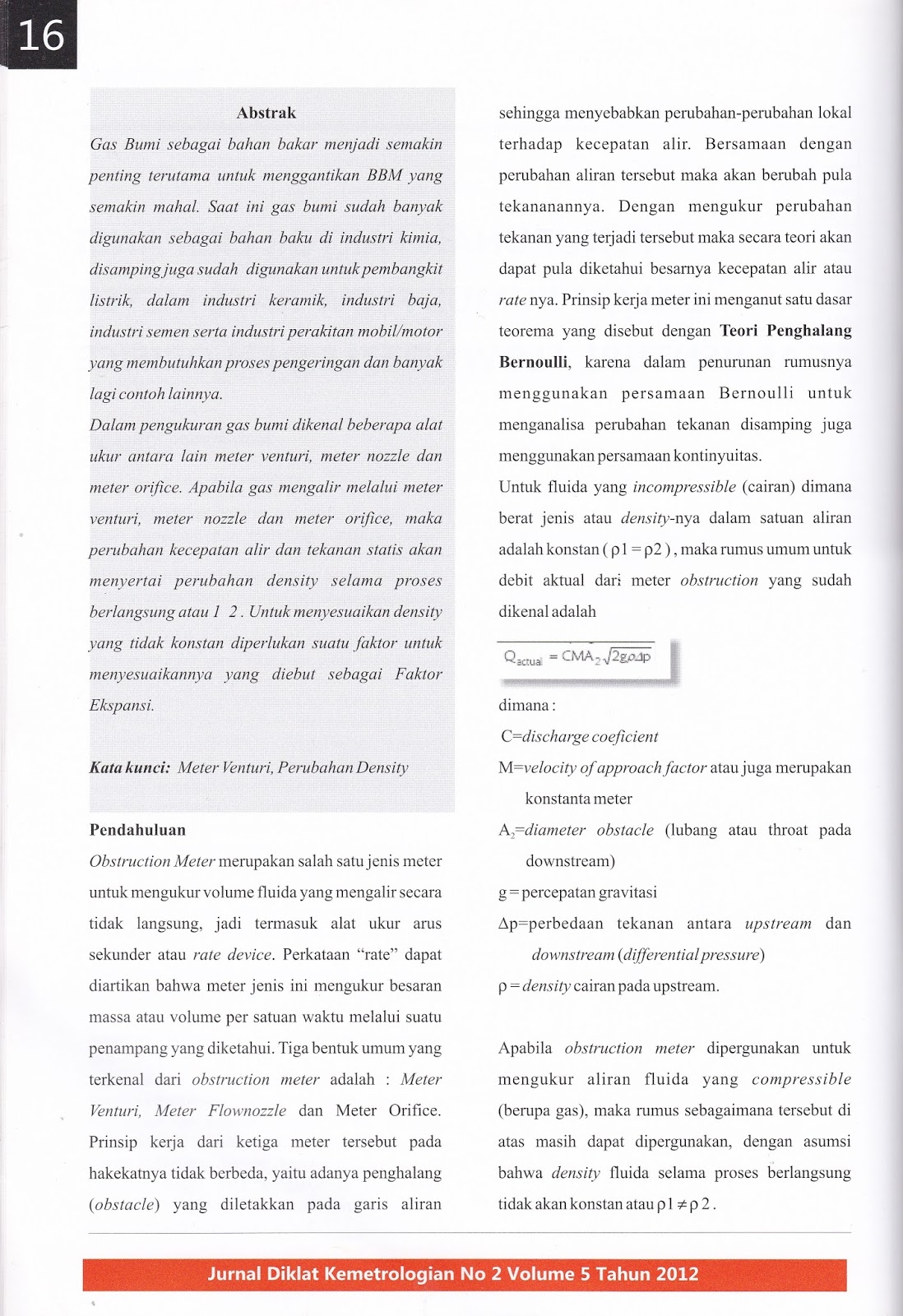 Penurunan faktor ekspansi dalam rumus flow rate meter gas venturi ...