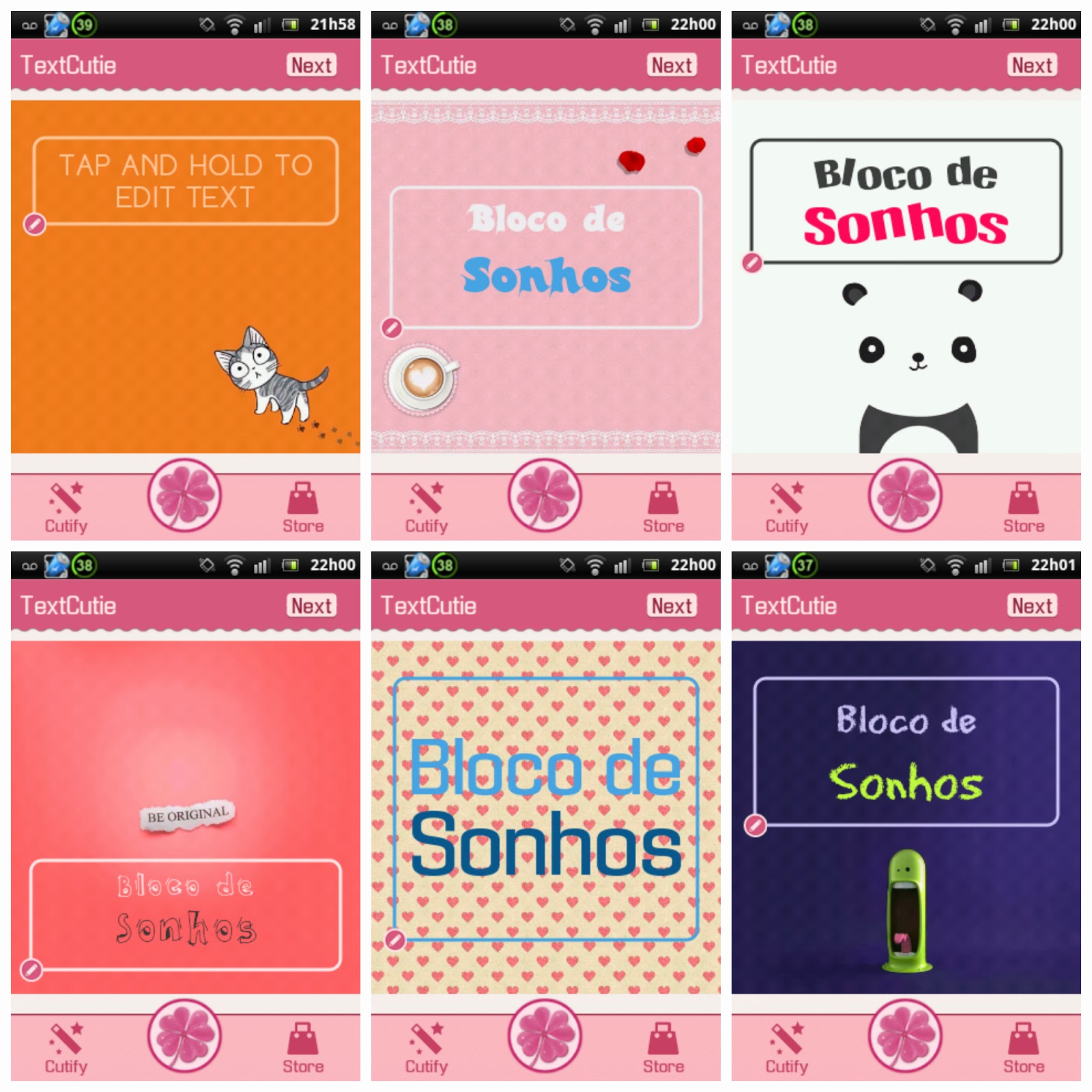 Bloco de Sonhos: Aplicativo fofo: TextCutie