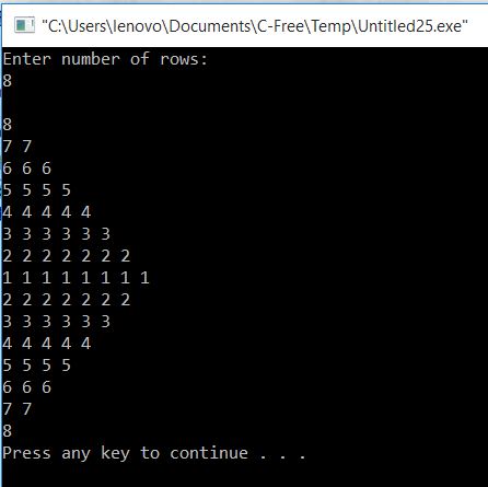 All C Programs: Program 154:Left Number Pyramid 3