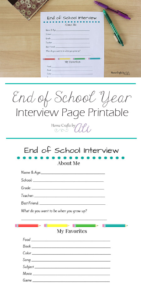 End of School Year Interview Page - Home Crafts by Ali