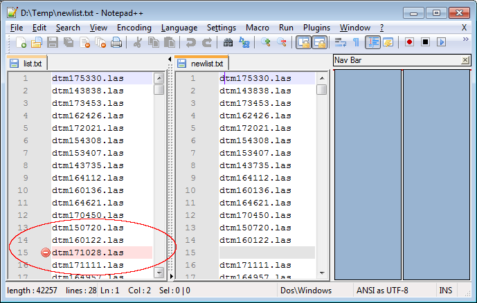 dominoc925: Use Notepad++ for comparing lists