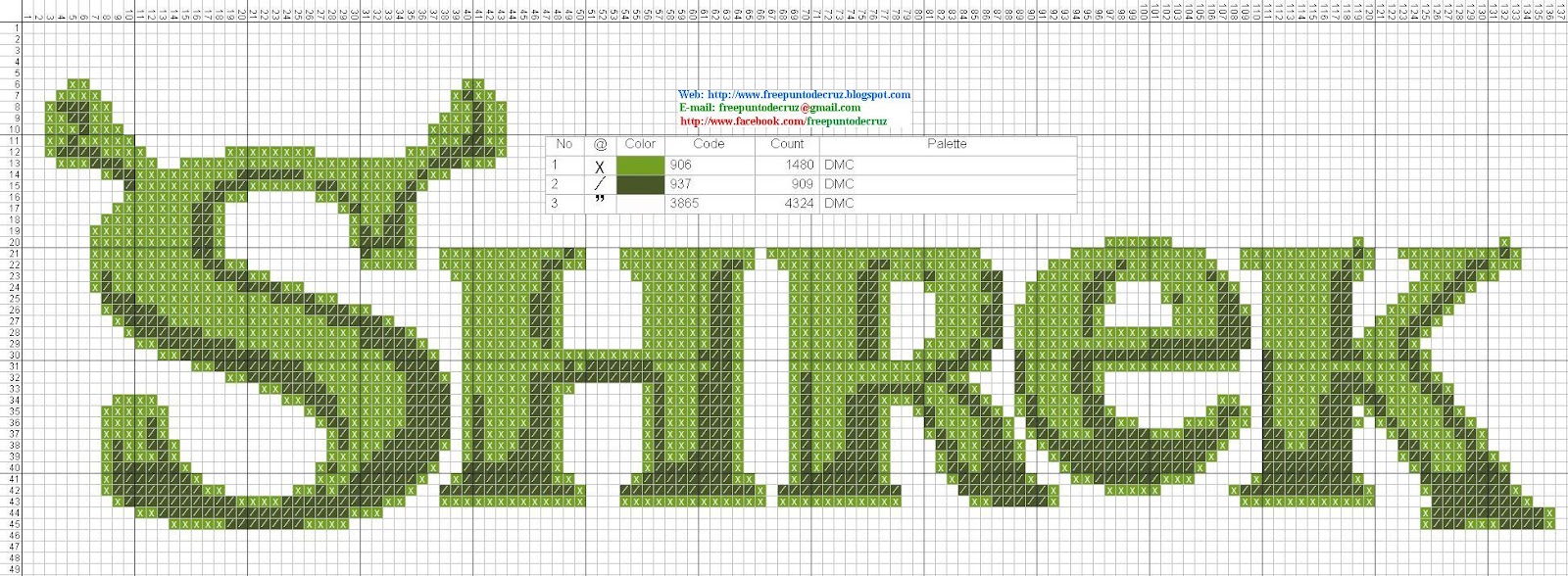 Dibujos Punto de Cruz Gratis: Logos Shrek Cross Stitch - Punto de cruz