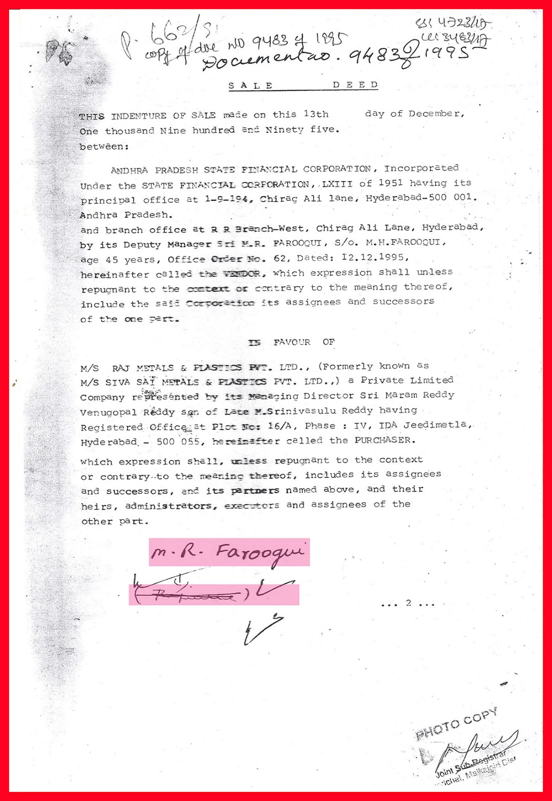 Yadadri Golden: S.F.C Forged Create Sale Deed