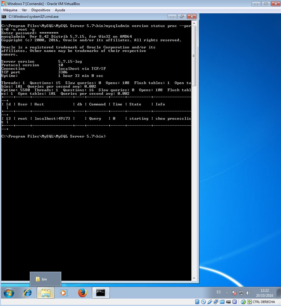 Comprobar que la instalación de mySQL funciona bien ~ alvlopmar Comprobar que la instalación de mySQL funciona bien ~ alvlopmar