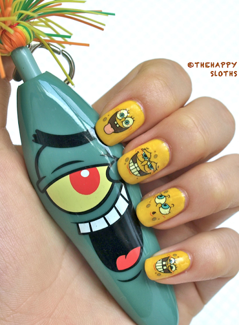 Spongebob Nails: Manicure Featuring Spongebob Water Decal Nail Stickers ...