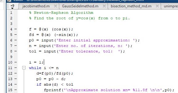 Newton Raphson Method For Solving Non Linear Equations In Matlab Mfile