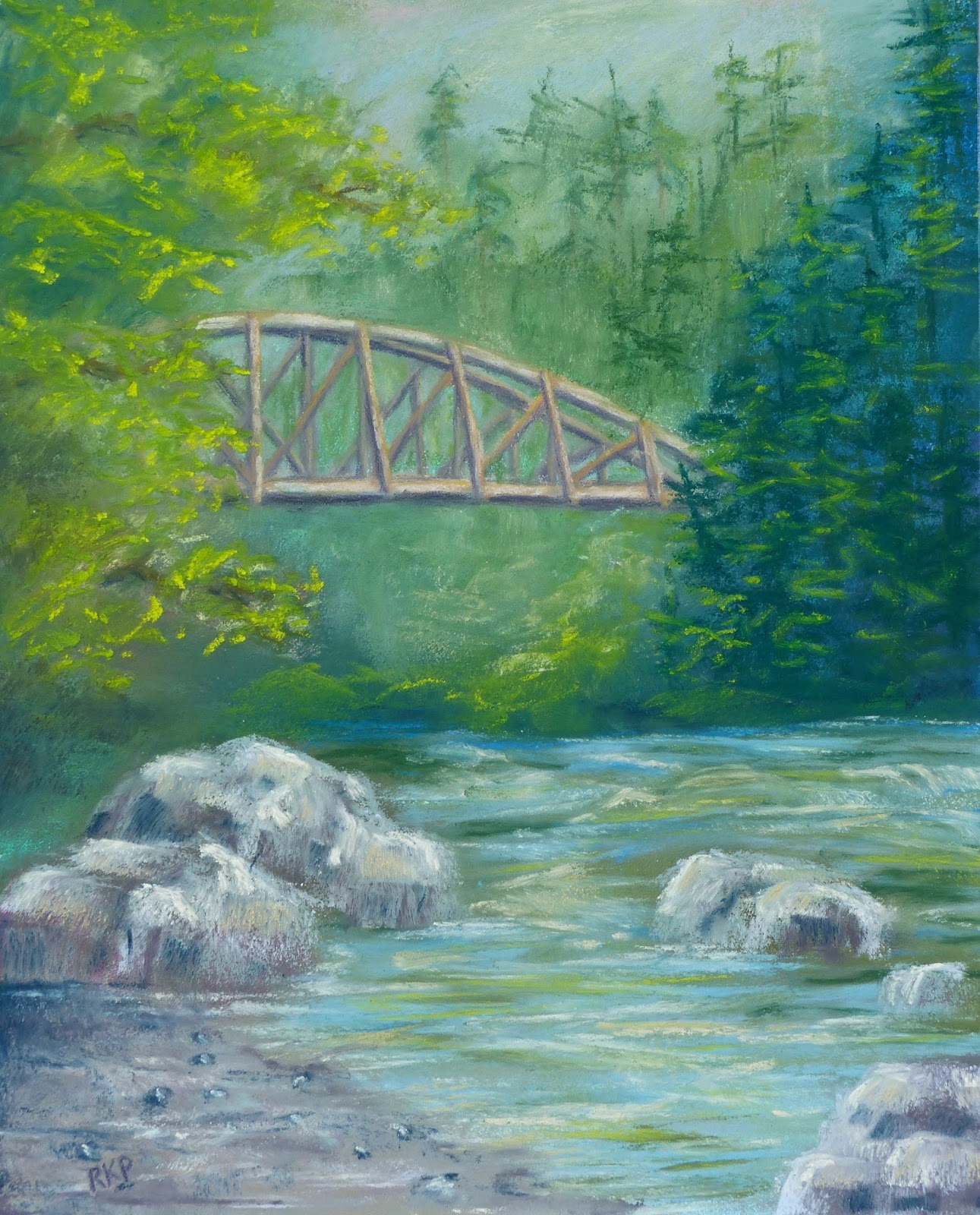 Rebecca Prough Art: Pastel Painting, "Shady Cove Bridge"