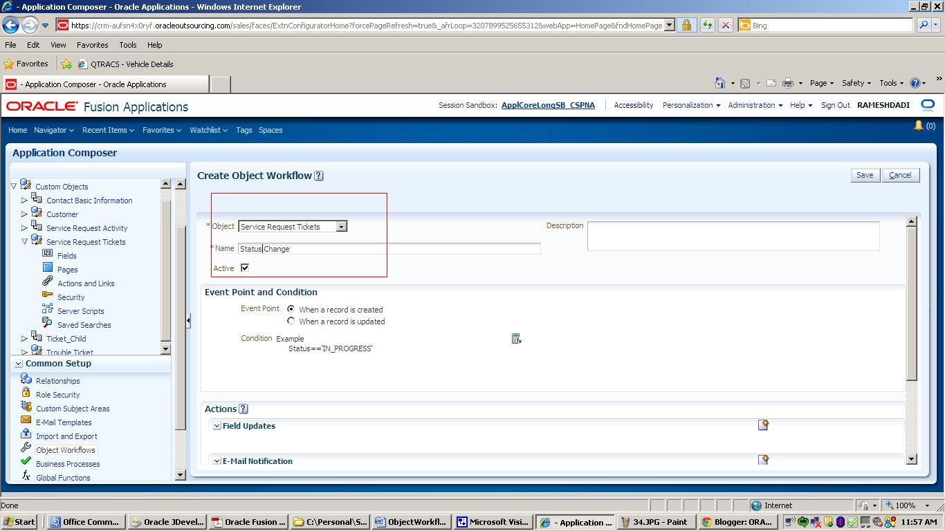 Oracle Fusion Applications Object Work Flows Event Actions
