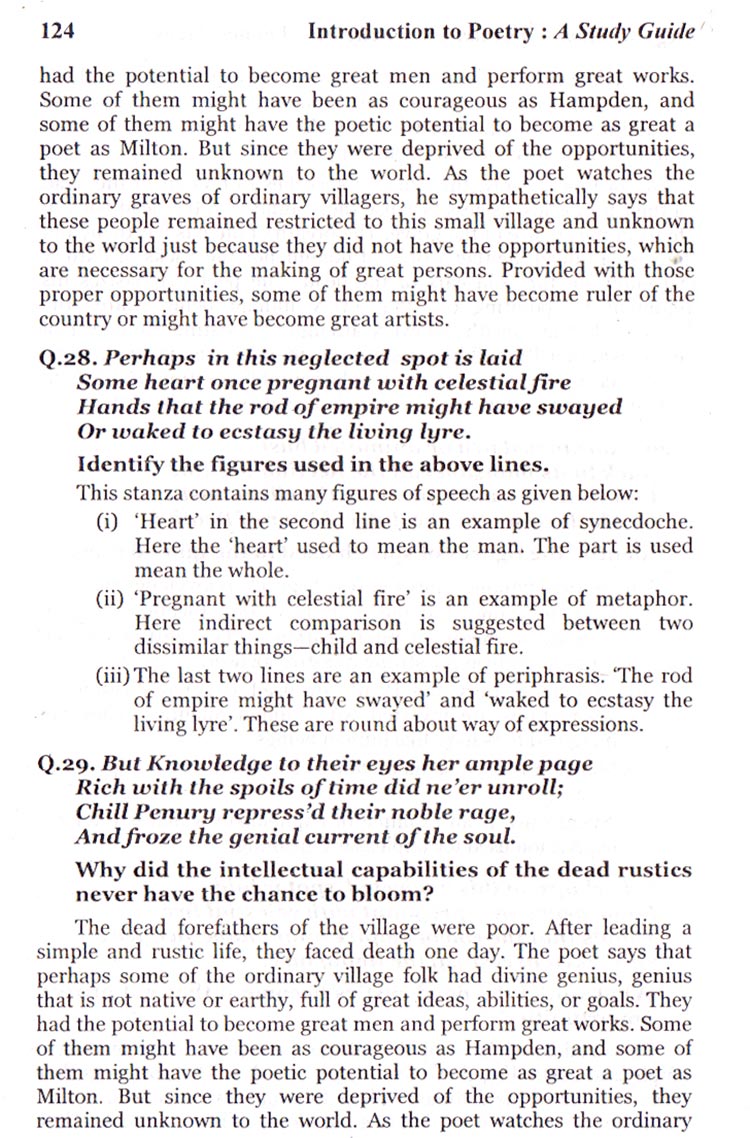 Short Questions with Answers (Elegy written in a country churchyard ...