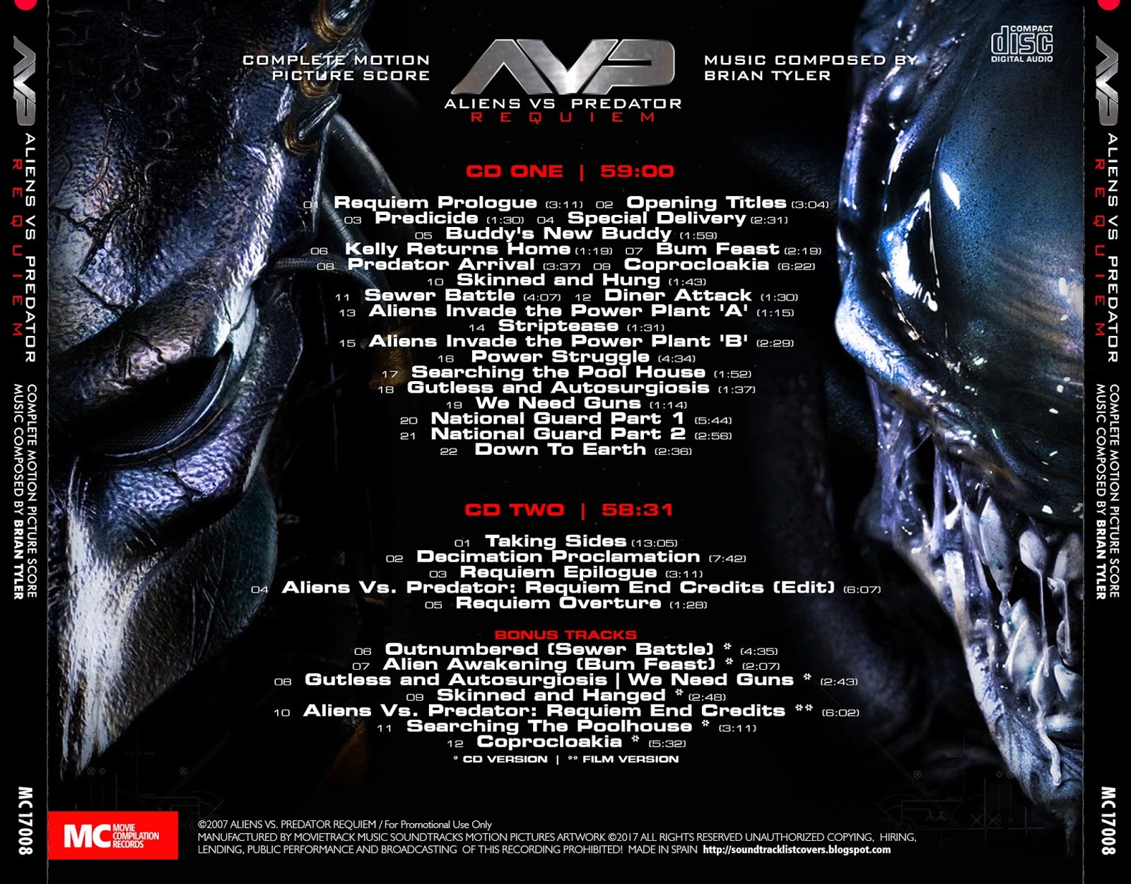Soundtrack List Covers: Aliens Vs. Predator Requiem Complete (Brian Tyler)