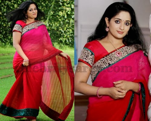 Kavya Madhavan Thread Work Pink Saree - Saree Blouse Patterns