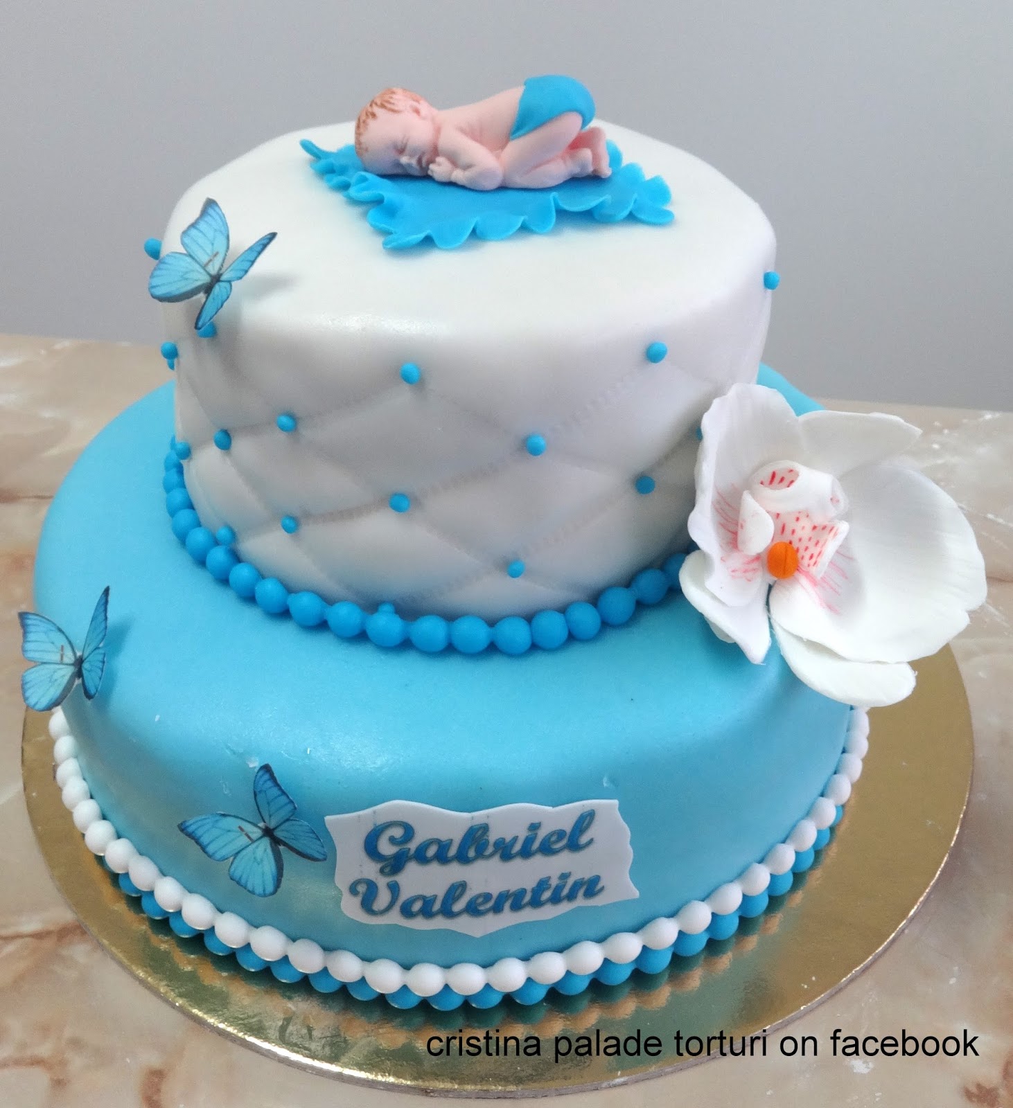 Torturi pentru copii in Constanta: Tort botez orhidee pt bebe Gabriel