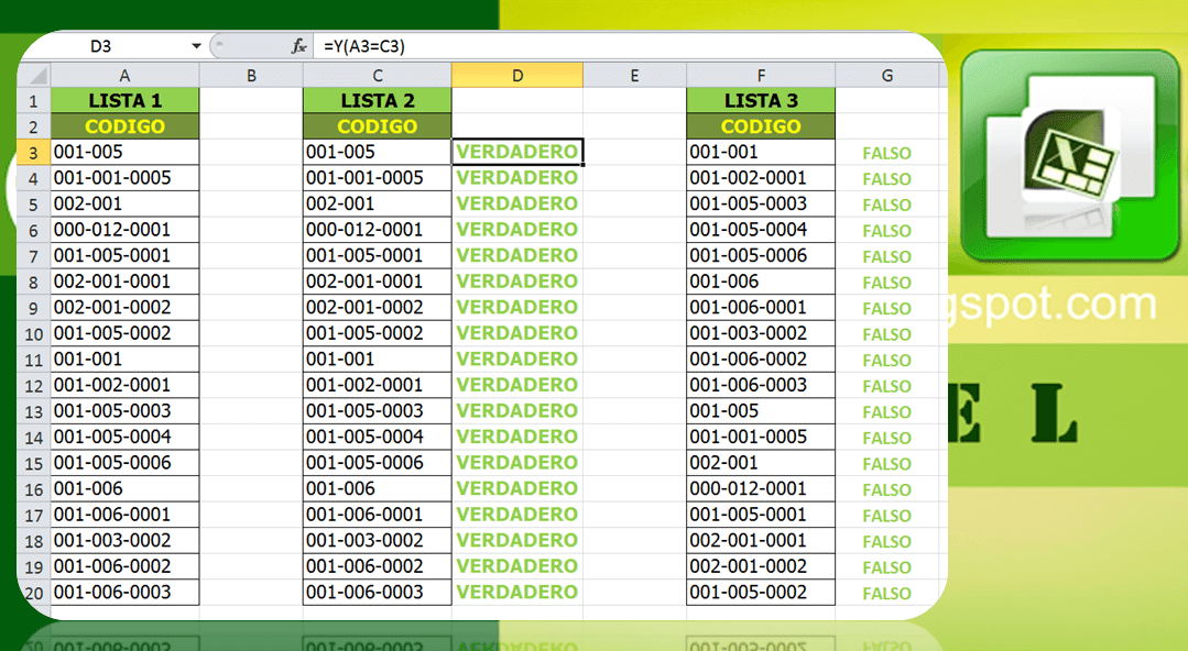 Función Y en Excel | Comparar dos columnas (Función Lógica Y ...