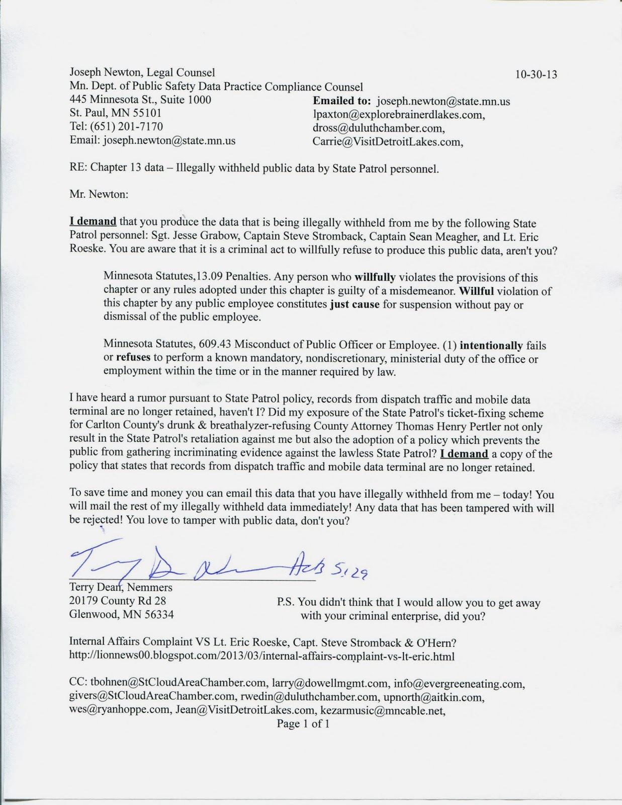 Lion News: Mn Dept. Of Public Safety's Joseph Newton Aiding & Abetting ...